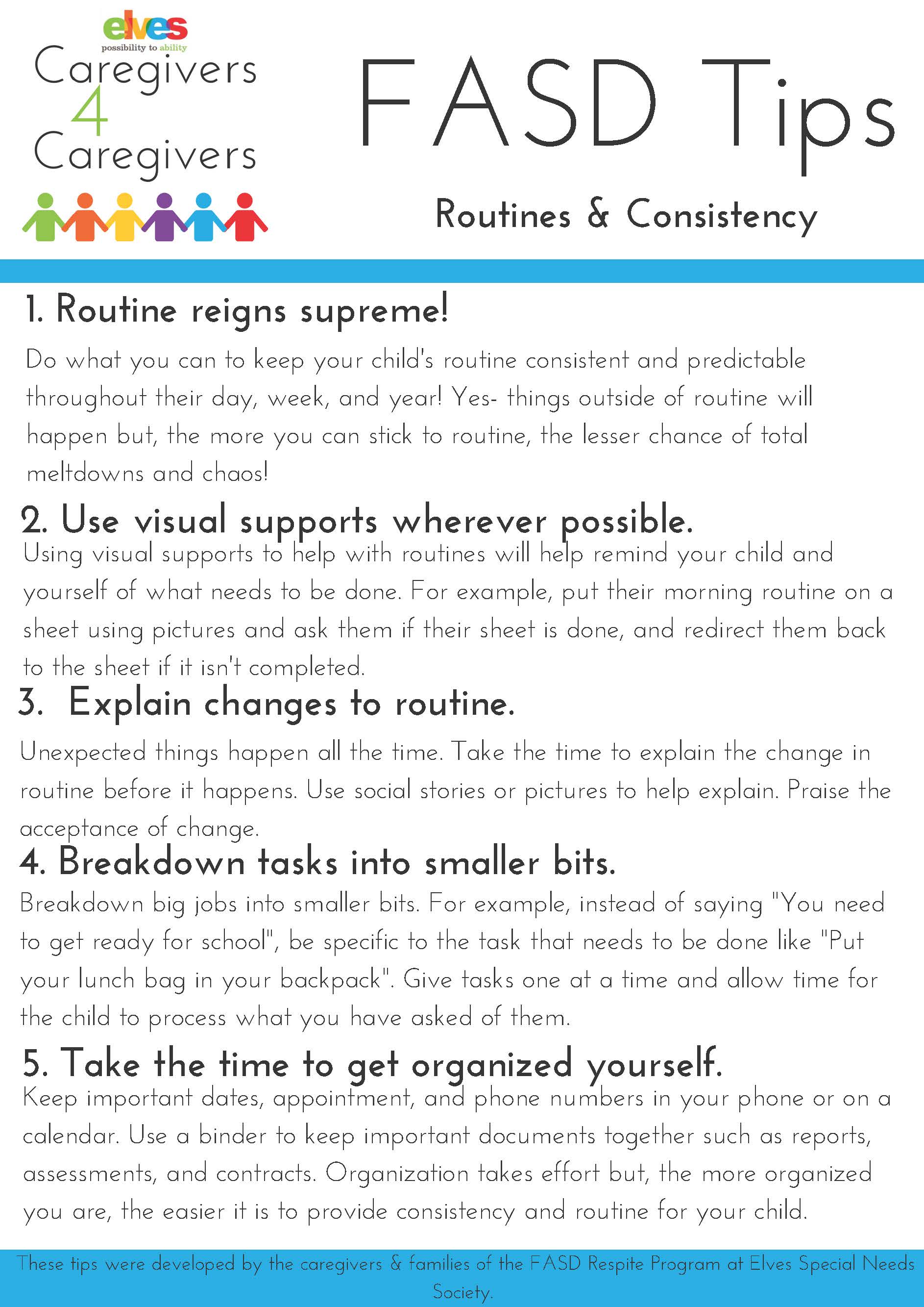 Caregivers 4 Caregivers FASD Tips – Routines & Consistency – Elves ...