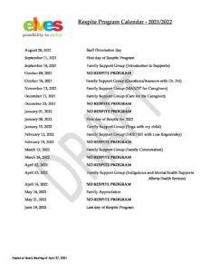 10) Calendar Respite Program 2021-2022 – Appendix VI – Elves Special ...